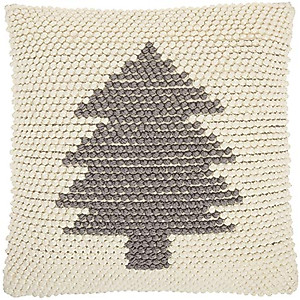 Mina Victory Holiday Xmas Tree Loops Ivory/Grey 20"X20" Throw Pillow