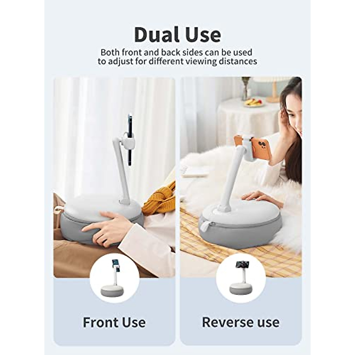 SAIJI Cell Phone Pillow Holder for Bed, Adjustable Angle Height Phone Pillow Stand for Watching Video On Bed/Sofa/Lap, Fit for 4.7"-7.0" Cell Phones(Grey)