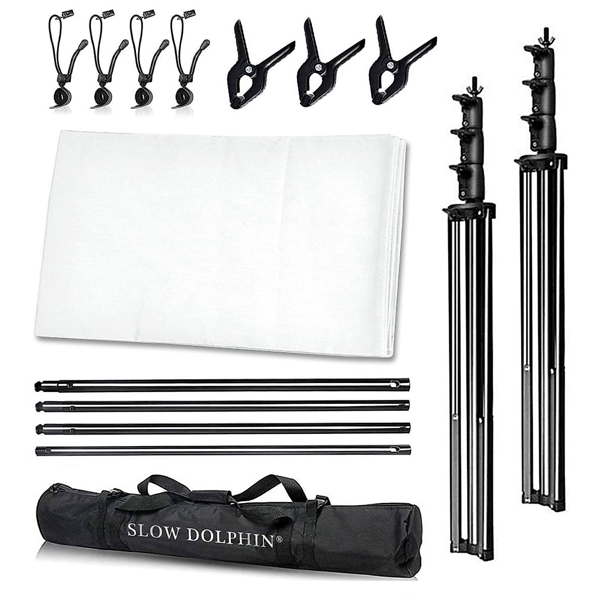 SLOW DOLPHIN Photo Video Studio 10 x12ft 100% Cotton White Muslin Backdrop with 10 x 10ft Stand Photography Background Support System Kit Clamp, Clips,Carry Bag