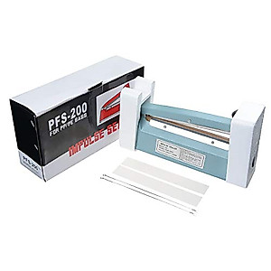 8" (200mm) Impulse Sealer 300w- Manual Plastic Poly Bag Heat Sealing Machine Closer Kit w/Adjustable Timer, Portable with Free Replacement Element Grip and Teflon Tape