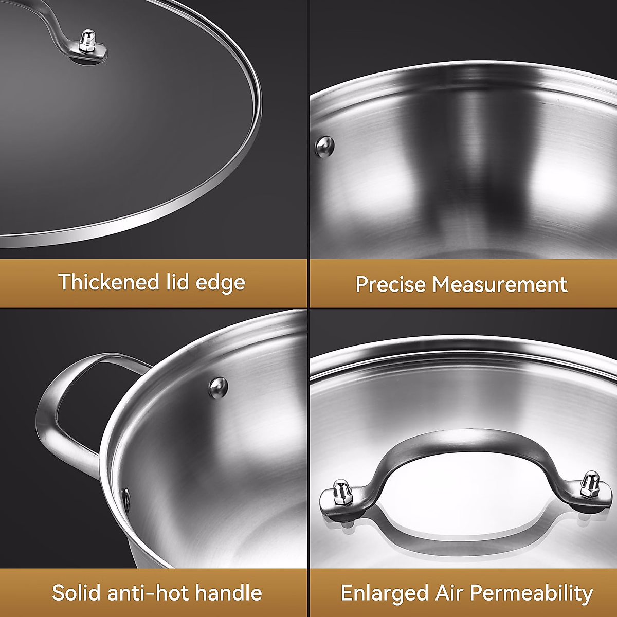 LOLYKITCH 12 Inch Tri-Ply Stainless Steel Sauté Pan with Lid,4 QT Hot Pot, Everyday Pan,Kadhai,Induction Cooking Pan,Jumbo Cooker,Dishwasher and Oven Safe.