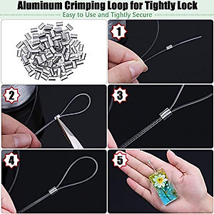 Hanging Wire Clear, Acejoz Thick Fishing Line Nylon String Picture Frame Wire with 100Pcs Crimps Sleeves 70lb Invisible Line for Balloon Garland Picture Hanging Decoration and Crafts (656 Feet)
