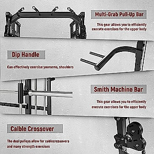 MAJOR LUTIE Smith Machine with Weight Bench, SML07 1600lbs Power Cage with Weight Bar and Two LAT Pull-Down Systems and Cable Crossover Machine, Exercise Machine Attachment Black (2023 Upgrade)