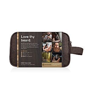 Every Man Jack Mens Sandalwood Beard Set - Perfect for Every Guy - Includes Full-Sized Grooming Essentials - Beard + Face Wash, Beard Oil, Beard Butter + Dopp Bag