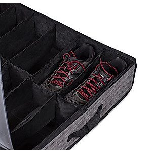 Internet's Best Under the Bed Shoe Storage Organizer - 12 Pair/Pockets - Zipper Closure Clear Cover - Grey