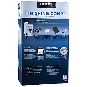 Andis Professional Finishing Combo, T-Outliner Beard/Hair Trimmer with T-Blade, Gray, Model GTO - Cordless Mens Lithium Battery Titanium Foil Shaver (17195) - Bundled with BeauWis Brush