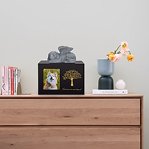 The7boX Pet Urn Dog Ashes Box Wooden Black Dog Urns for Ashes Comes with Dog Angel and Ashes Bag