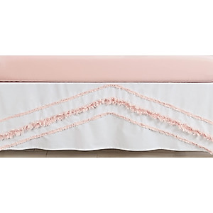 Sweet Jojo Designs Boho Bohemian Girl Baby Crib Bed Skirt Nursery Dust Ruffle - Blush Pink and White Farmhouse Shabby Chic Designer Modern Minimalist Tuft Tufted Fringe Macrame Cotton