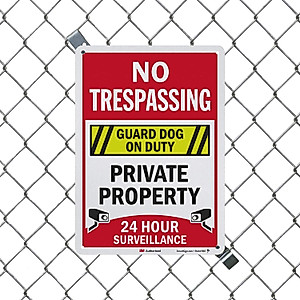 SmartSign “No Trespassing - Private Property, Guard Dog On Duty, 24 Hour Surveillance” Sign | 10" x 14" 3M Engineer Grade Reflective Aluminum