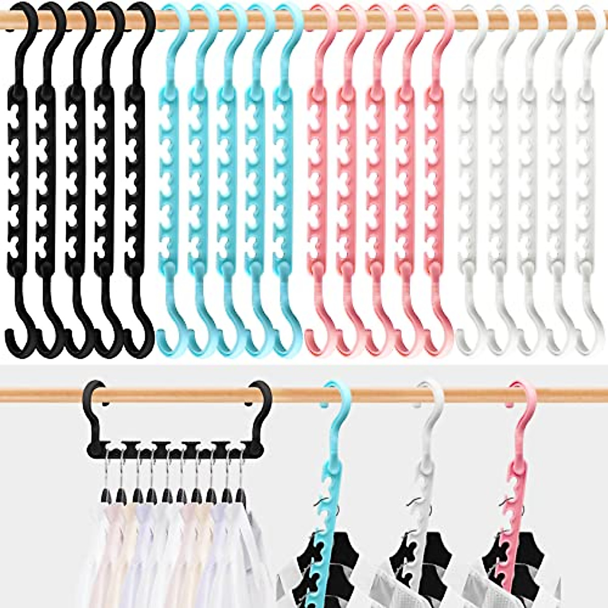 20-Pack-Closet-Organizers-and-Storage,Closet-Organizer-Hangers 5 Holes Hangers-Space-Saving for Heavy Clothes Wardrobe Closet,Dorm-Room-Essentials for College Students Girls Home Bedroom Organization
