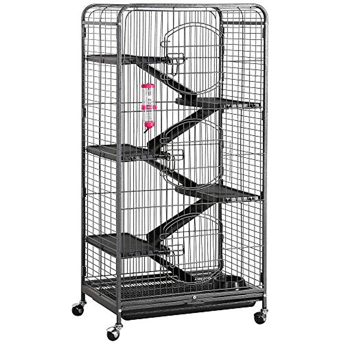 Topeakmart Large 6-Tier Ferret Cage Playpen, 52 Inch Metal Small Animals Hutch with 3 Doors/Bowl/Water Bottle/Tray, Rolling Pet Home for Lovely Chinchilla/Squirrel, Black, Easy Assembly