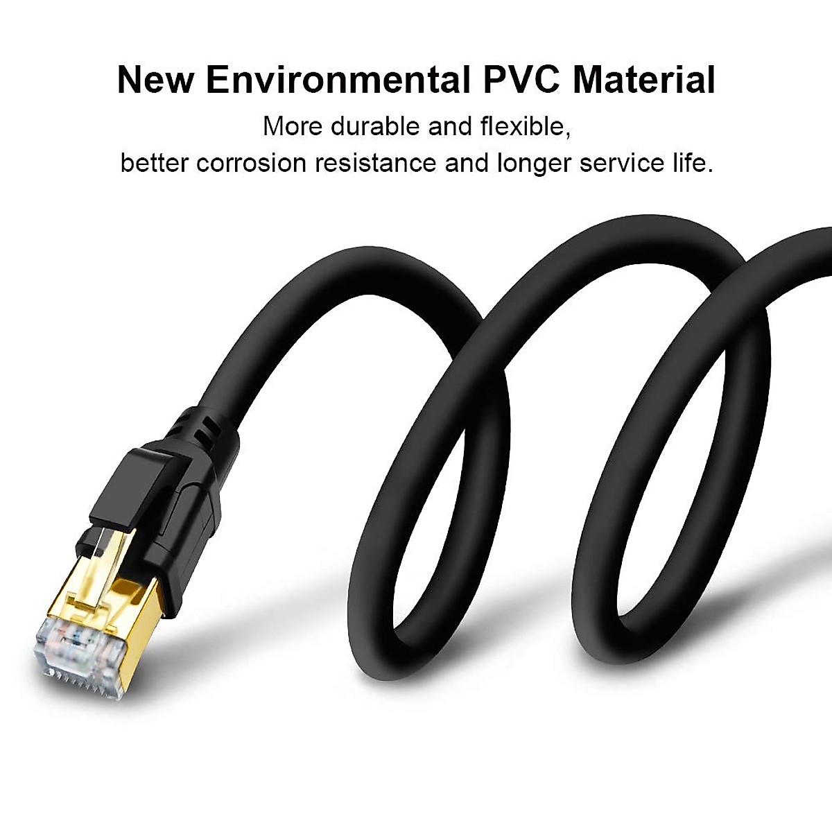 Yauhody CAT8 Ethernet Cable 6FT, High Speed 40Gbps 2000MHz SFTP Internet Network LAN Wire Cables with Gold Plated RJ45 Connector for Router, Modem, PC, Switches, Hub, Laptop, Gaming(6ft/1.83m) Black