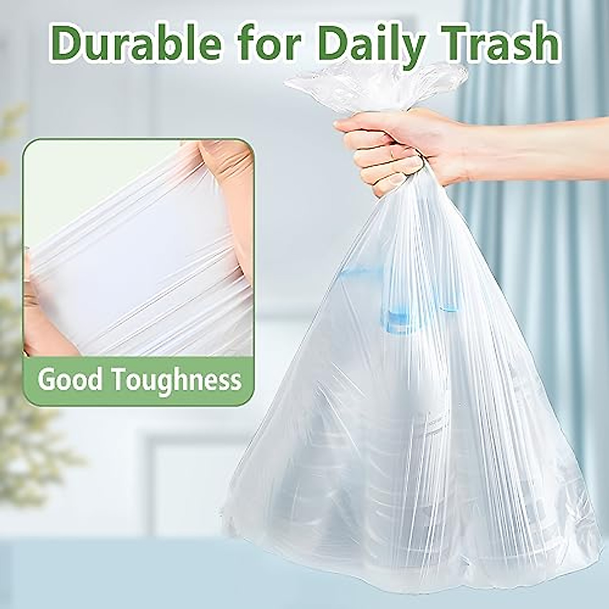 Qunbive 4 Gallon Trash Bag, Leakproof Small Garbage Bags, Biodegradable Trash Bags, Sturdy Mini Small Trash Bags for Bathroom Office Kitchen (White/Green 100 Count)