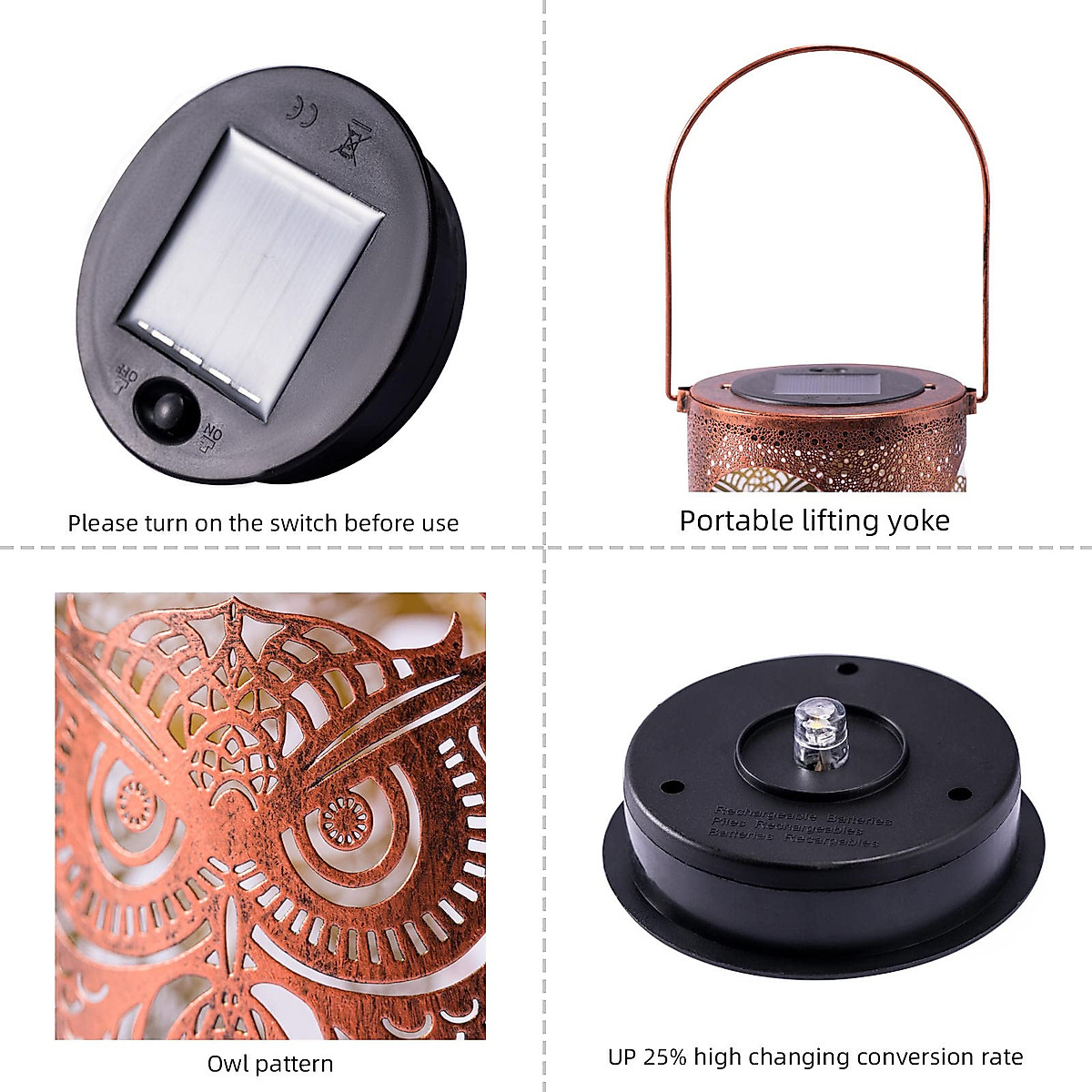 Solar Lanterns Outdoor Hanging Lantern Lights, Metal Owl Decor Lantern Outdoor Waterproof LED Garden Decor Lantern, Delicate Garden Decoration for Patio, Yard, Landscape, Holiday Gifts (Bronze 1 Pc)