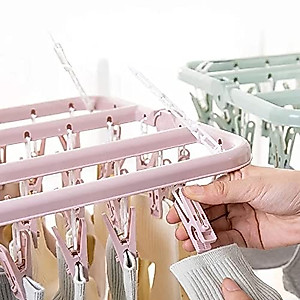 Typutomi Foldable Laundry Hanger with 32 Clips, Plastic Hanging Drying Rack Clip Hanger Drip Drying Hanger for Children Adults Clothes,Towel,Socks,Underwear,Hat,Scarf(Pink)