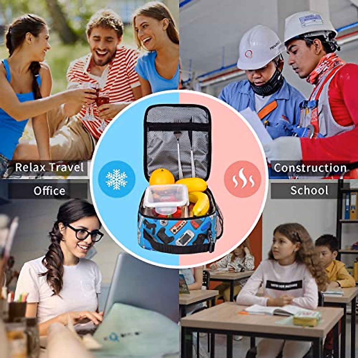 Gbuzozie Video Game Controller Background Lunch Bag Insulated Portable Reusable Gaming Theme Lunch Box With Zipper For Women Men Picnic Beach