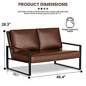 DLKGG Modern 45" Loveseat Sofa Couch, Faux Leather Small Loveseat Sofa with Ergonomic Cushion & Scratch Resistant Foot Mats, 2-Seater Loveseat Sofa for Living Room, Office, Reception Room(Brown)