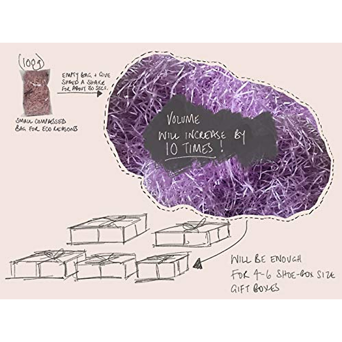 Champagne Blush Shredded Tissue Paper Shred Neutral Hamper Gift Box Basket Filler Eco-friendly Biodegradable Compostable Acid-free Colourfast 200g