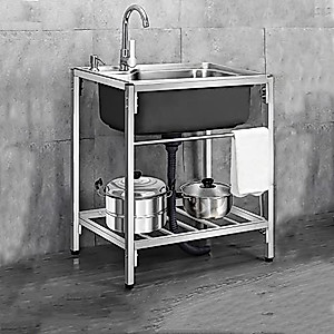 Freestanding Kitchen Sink, Stainless Steel Laundry Sink, Portable Sink with Hot and Cold Water Tap Storage Rack and Drainer Basket for Laundry Room, Kitchen, Garden, Bathroom, Workshop ( Size : 55*40*