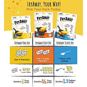 FryAway Deep Fry Waste Cooking Oil Solidifier Powder, 100% Plant-Based Cooking Oil Disposal, Solidifies Up to 8 Cups of Oil per use, (2ct per Package, 16 Cups/4 Liters)