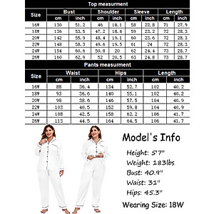 SWOMOG White Pajama Set for Plus Size Women Silk Satin Pajamas Long Sleeve Pjs Button-Down Pj Set Soft Sleepwear Set 18W