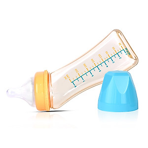 M&M Curved Baby Bottles with Nipples Size S, Angled Baby Bottle, PPSU, 8 Ounce, 1 Pack