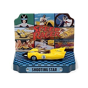 Racer X Shooting Star #9 Yellow with Collectible Tin Display Speed Racer 1/64 Diecast Model Car by Johnny Lightning JLDR015-JLSP121