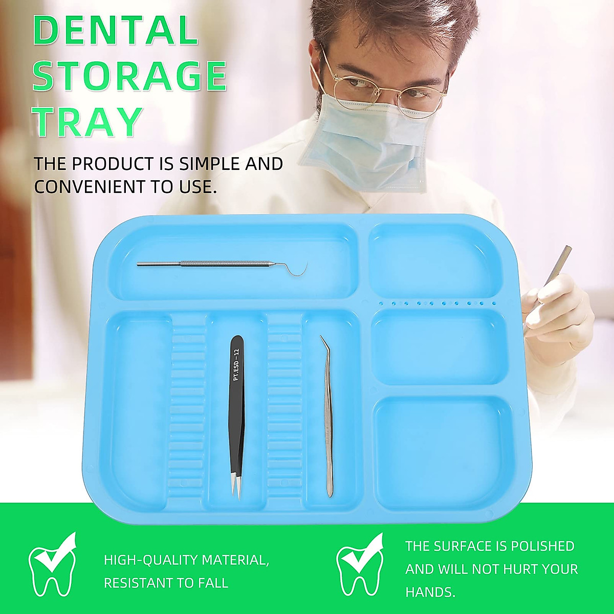 Plastic Dental Trays Instrument Trays Dental Instrument Set Plastic Serving Fruit Storage Trays Dentist Tools Kit Blue Pink Green