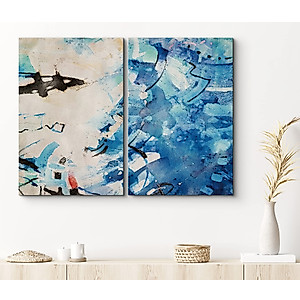 SIGNLEADER Canvas Print Wall Art Set Abstract Blue Brushstroke Scene Geometric Shapes Illustrations Modern Art Contemporary Colorful Multicolor Ultra for Living Room, Bedroom, Office - 16"x24" x 2