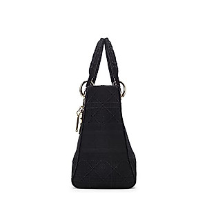 Dior, Pre-Loved Black Embroidered Canvas Lady D-Lite Medium, Black