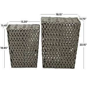 Deco 79 Metal Storage Basket with Matching Lids, Set of 2 22", 19" H, Gray