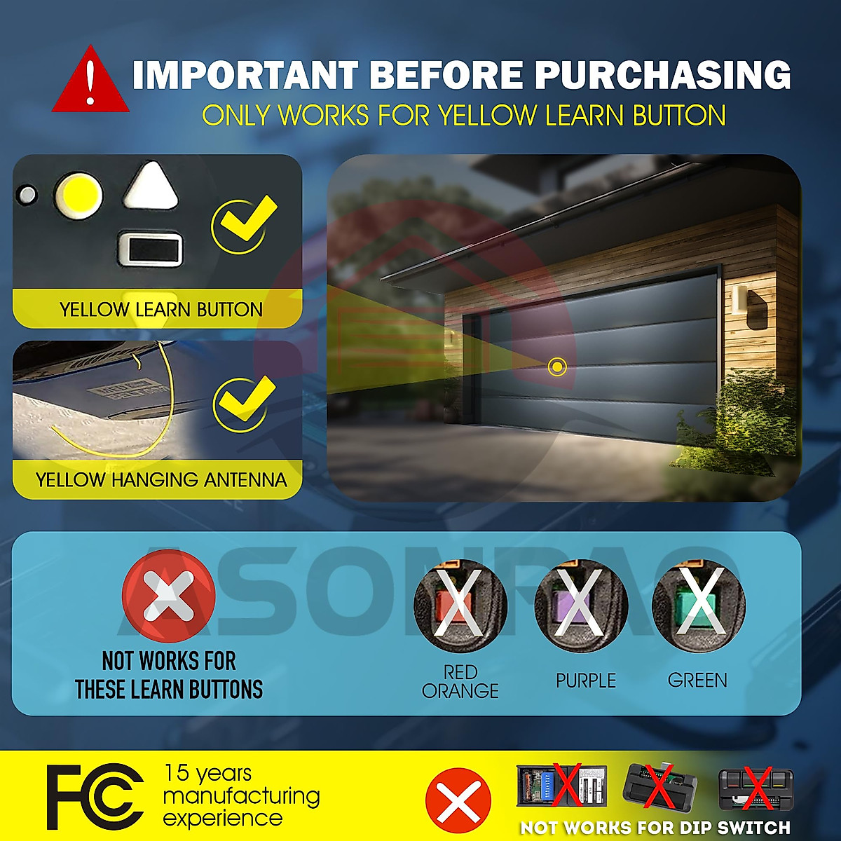 3 x 893LM 953ESTD LiftMaster Chamberlain Garage Door Opener Remote(Yellow Learn Button Security+ 2.0 myQ) 3-Year-Warranty Long-Lasting Lithium Battery Ultra-Long Range