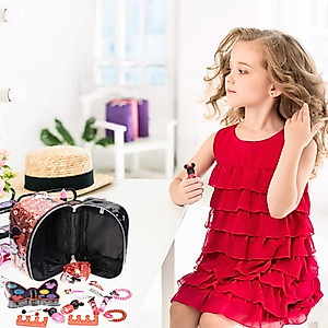 Townley Girl Disney Minnie Mouse Zipper Cosmetic Train Case With Lip Gloss, Lip Balm, Hair Clips, Nail Stickers, Scrunchie and More, Ages 3+, for Parties, Sleepovers and Makeovers