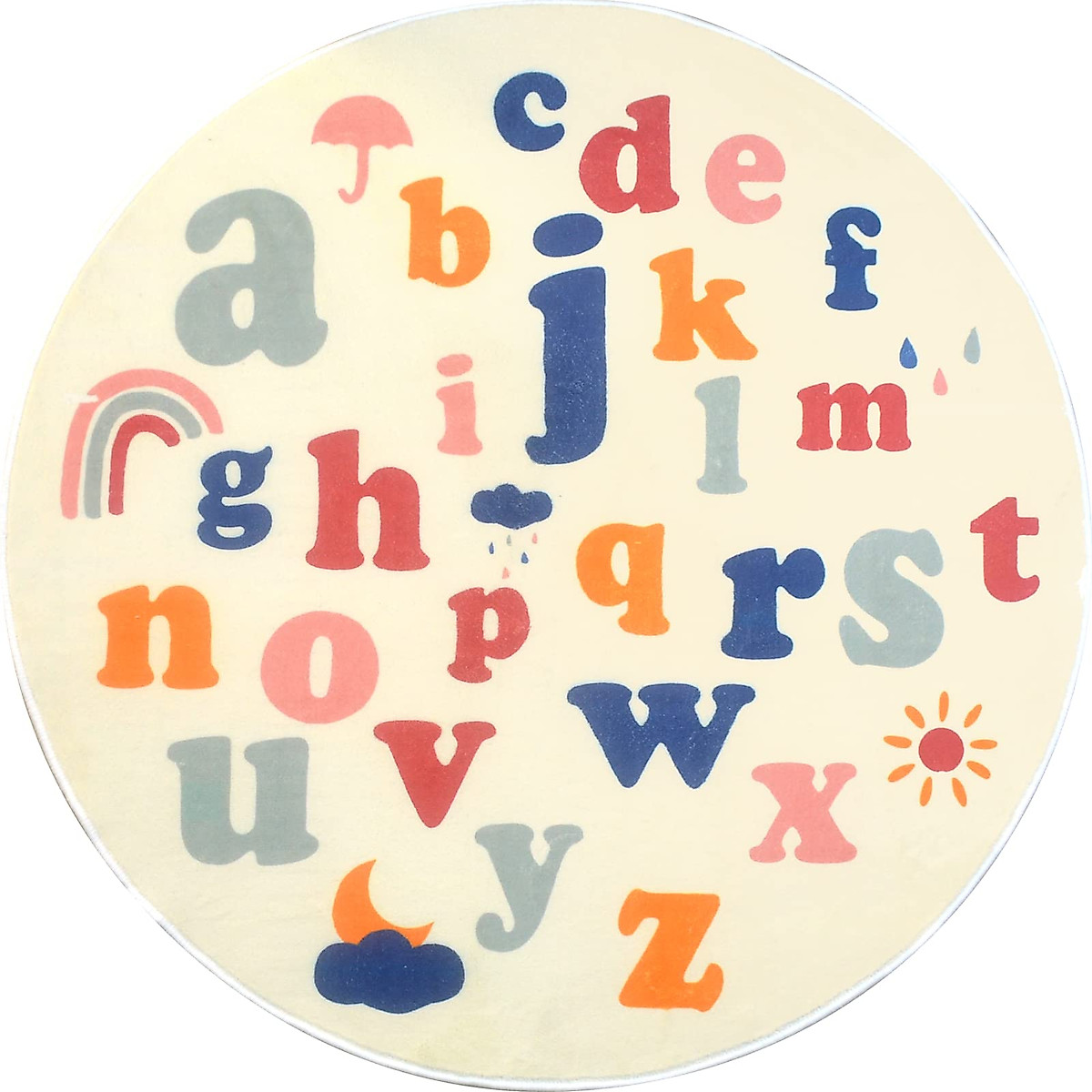 ABREEZE ABC Round Carpet Kids Children Educational Learning Area Rug 4ft, Fluffy Faux Wool Alphabet Baby Crawling Mat, Activity Centerpiece Play Mat for Boys Girls Bedroom Play/Game Room