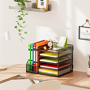 Marbrasse Desk Organizer with File Holder, 5-Tier Paper Letter Tray Organizer, Mesh Desk Organizers and Accessories with Magazine Holder, Desktop Organizer and Storage for Office Supplies (Black)