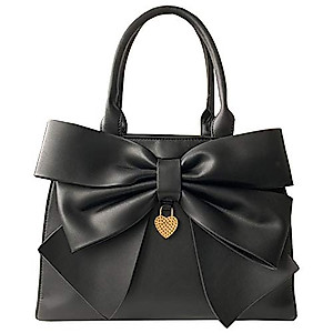 Rullar Women 2Pcs Handbag Set Bow-Knot Satchel Top-handle Crossbody Bag Tote Wallet Purse with Heart Pendant Black