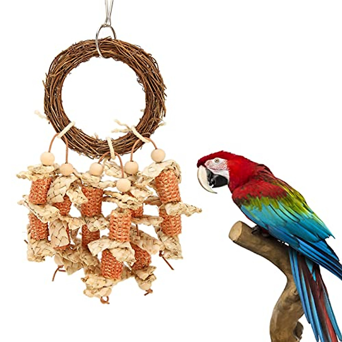 Wooden Chew Toys Wood Bird Chewing Toy Bird Swing Chewing Toy Corn Cobs Climbing Exercising Parakeets Perch Bite Toy for Budgies Lovebirds Bird Swing Chewing Toy