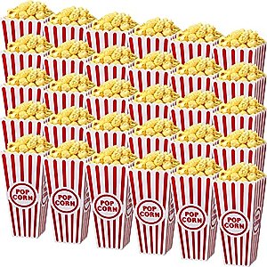 Plastic Popcorn Boxes Reusable Open Top Popcorn Containers Red and White Striped Popcorn Buckets Bulk for Movie Night, Classic Retro Style, 7.7 x 3.9 x 2.4 Inch (30 Pcs)
