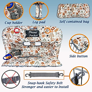 Shopping Cart Cover for Baby Grocery Cart Cover for Baby boy and Baby Girl, High Chair Cover for Baby and Toddler, Baby Registry Gift - Waterproof - Extra Large - Cotton - Double Sided (Orange)