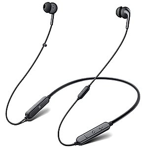 233621 Wave Bluetooth Neckband Headphones, 15 Hrs Playtime Stereo Wireless Earbuds with CVC 8.0 Call Noise Cancellation Microphone, 10.7 mm Drivers, IPX5 ​Waterproof & Skin-Friendly (Black)