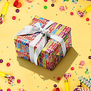 RUSPEPA Kraft Wrapping Paper Roll - Mini Roll - Colorful Text Happy Birthday Design Great for Birthday, Party, Baby Shower - 17 Inches X 32.8 Feet
