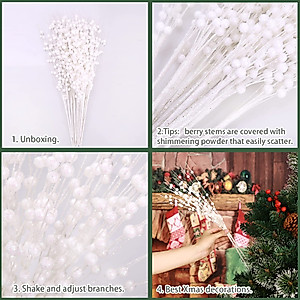 Megoogo 12 PCS Artificial Glitter Berry, White Christmas Glitter Picks Artificial Berries Stems Ornaments Fake Xmas Stem Decorative Sticks for Vases Tall DIY Wreath Home Decor (15.8’’)