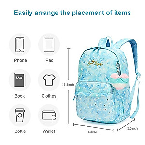 Caran·Y Waterproof Girls Backpack for Kids in Elementary School bag Large space Love decoration Starry pattern Fit Over 6 years old Backpack for Toddler Girls Book Bag（Aqua Blue）