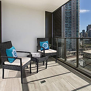 Goplus Rattan Furniture Set for Outdoor Patio Backyard Garden, 3-Piece Wicker Conversation Set