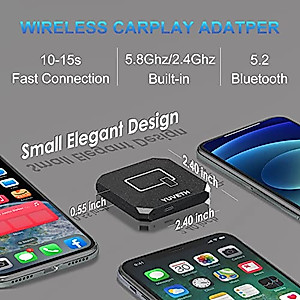 YUVETH Wireless CarPlay Adapter 2023 Newest Version, Wireless CarPlay Dongle Compatible with Apple iOS 12+ Auto Connect Plug Play for OEM Wired CarPlay Car Model 2017+ Support Online Update, Black