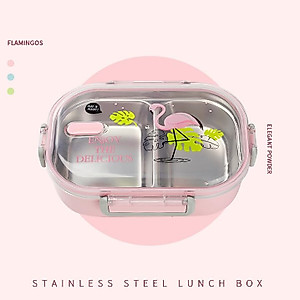 Bafnsiji Stainless Steel Lunch Box, 304 Stainless Steel 2 Compartment Dinner Plate, Portable Rice Noddles Food Container, 650ML Lunch Boxes Containers, Leak-Proof