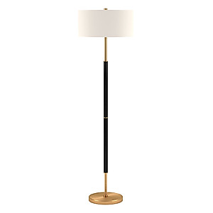 Henn&Hart 2-Light Floor Lamp with Fabric Shade in Matte Black/Brass/White, Floor Lamp for Home Office, Bedroom, Living Room
