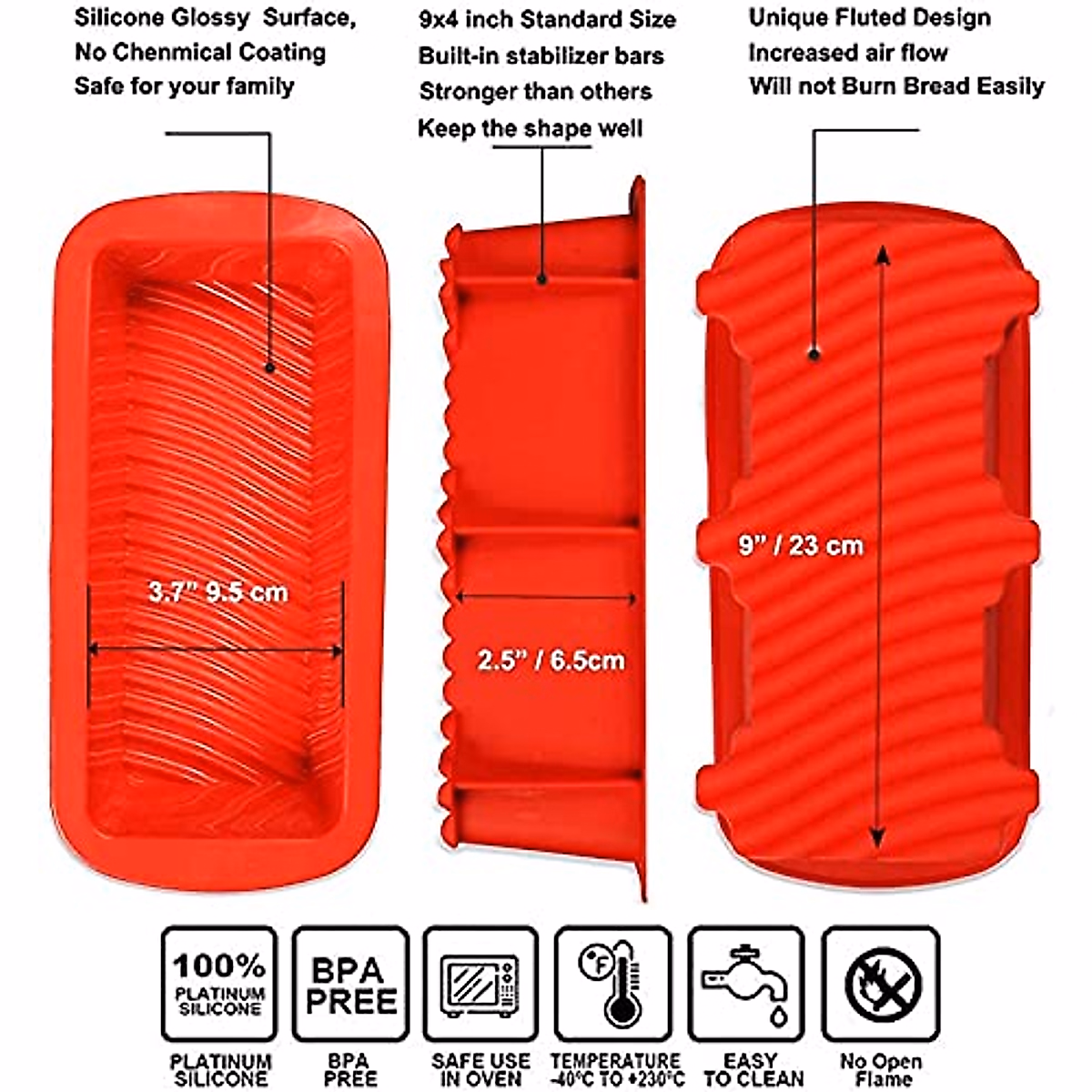 Walfos Silicone Loaf Pan - Non-Stick Silicone Bread Pan, Just PoP Out! Perfect for Bread, Cake, Brownies, Meatloaf, BPA Free & Dishwasher Safe