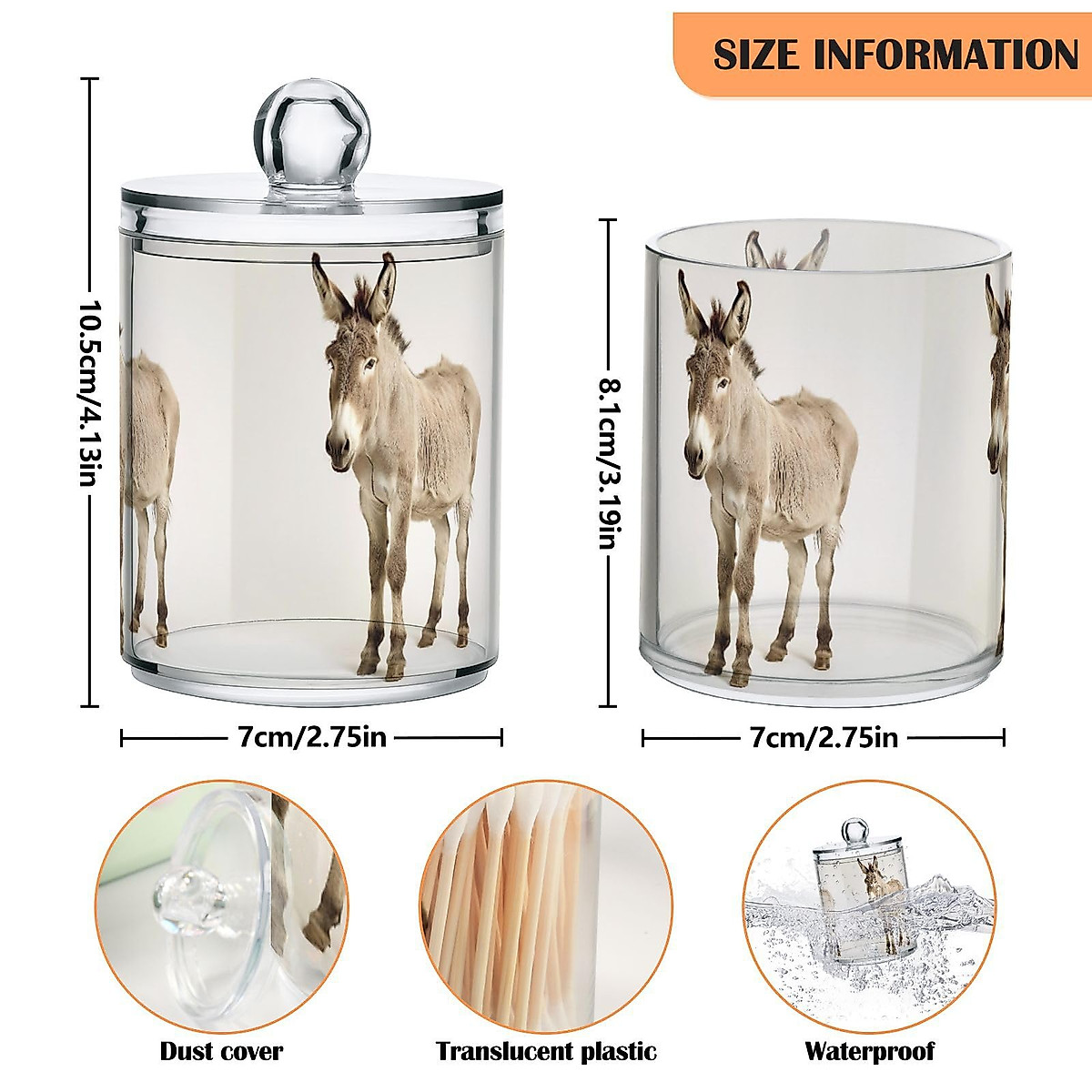 2 Pack Qtip Holder Dispenser with Lids, Funny Donkey Plastic Storage Containers,Bathroom Canisters Organizer for Cotton Ball, Cotton Swab, Cotton Round Pads, Floss 21218399