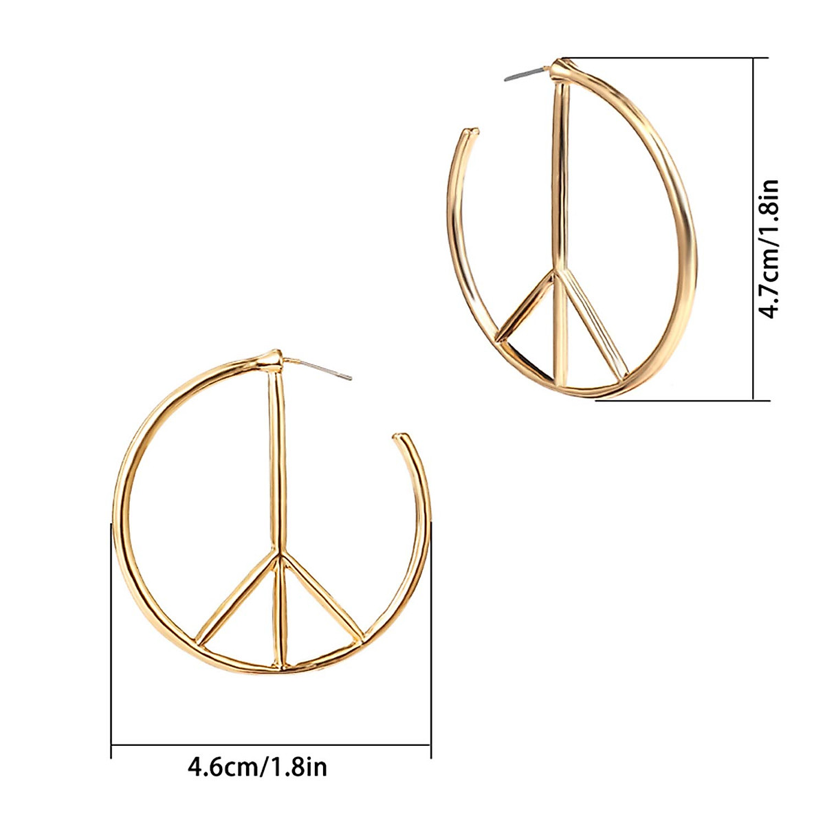 JinYu Peace Sign Symbol Geometric Stud Earrings Jewelry Minimalist Big Round Hoop Statement Earrings for Women (Gold)